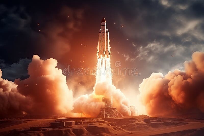 New Space Shuttle Rocket with Blast and Smoke Stock Image - Image of ...
