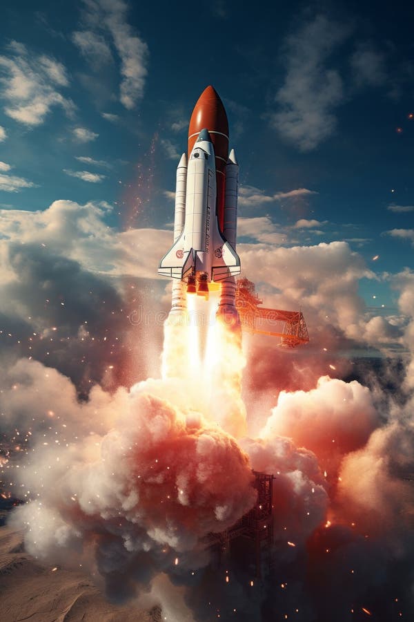 New Space Shuttle Rocket with Blast and Smoke Stock Photo - Image of ...