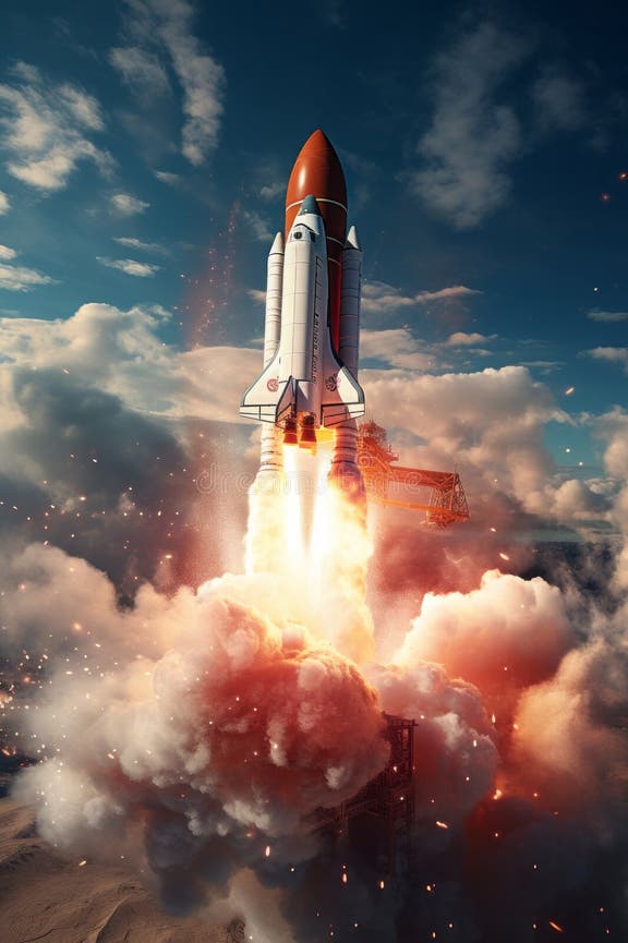 New Space Shuttle Rocket with Blast and Smoke Stock Photo - Image of ...