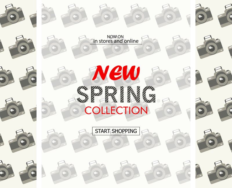 New Spring Collection Sale Banner. Background with Cameras. Stock ...