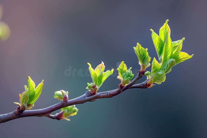 New Spring Shoots on a Tree Branch Stock Illustration - Illustration of ...