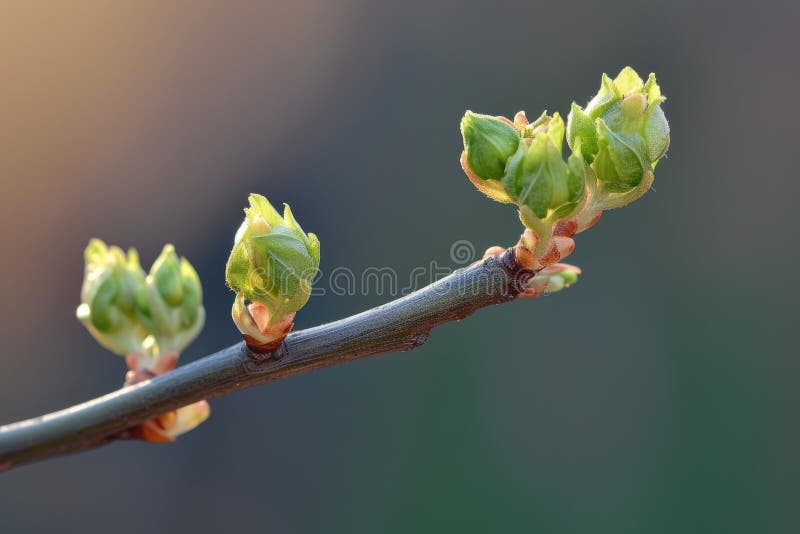 New Spring Shoots on a Tree Branch Stock Illustration - Illustration of ...