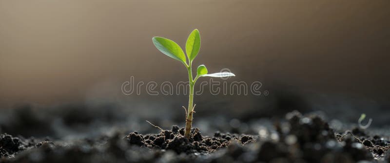 New Sprout Emerging from Dark Soil Under Soft Natural Light in a Serene ...