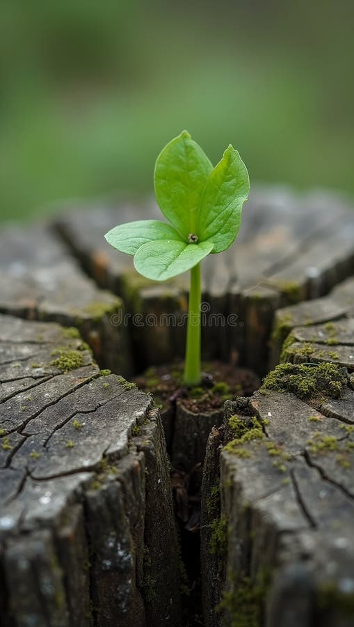 New Sprout Emerging from Moss Covered Tree Stump Symbolizing Renewal ...