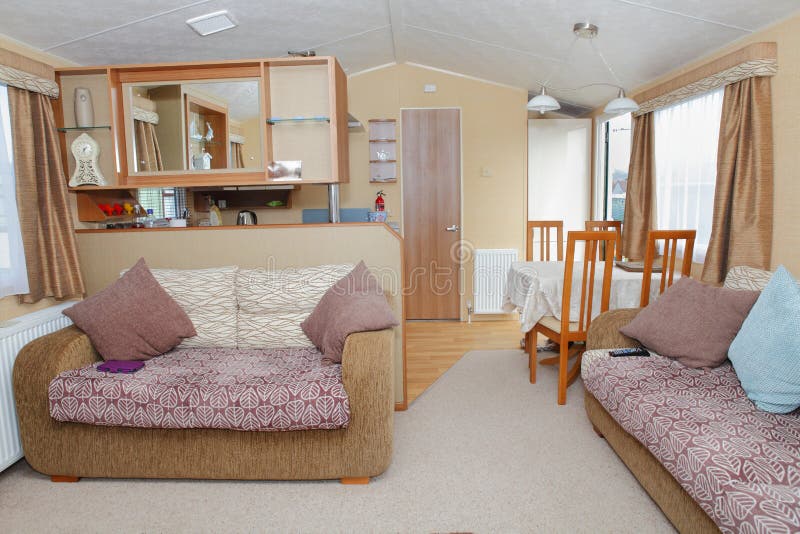 New Static Home Caravan Interior Stock Photo - Image of lounge, green ...