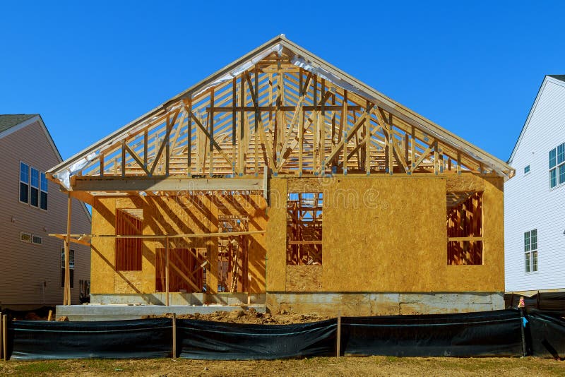A Stick Built House Under Construction New Build Roof With Wooden And ...