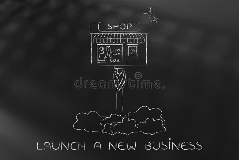 New Store Launch, Little Shop Flying Like a Rocket Stock Illustration ...
