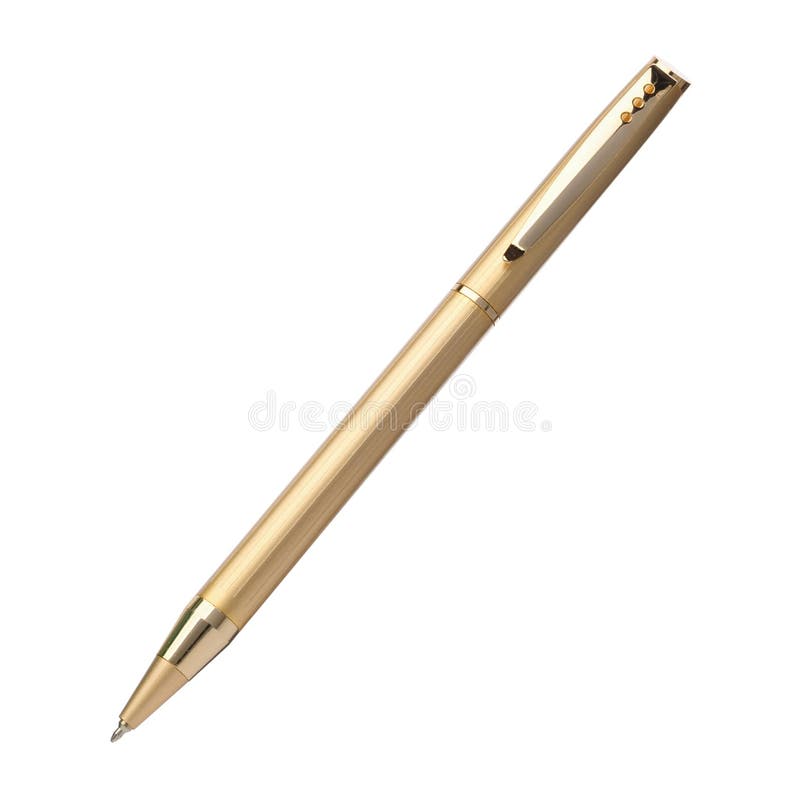 New Stylish Golden Pen Isolated on White Stock Image - Image of ...