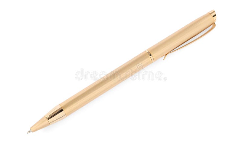 New Stylish Golden Pen Isolated on White Stock Image - Image of design ...