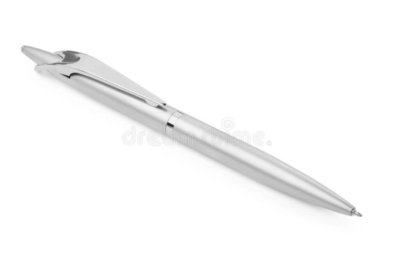 New Stylish Silver Pen Isolated on White Stock Photo - Image of ...