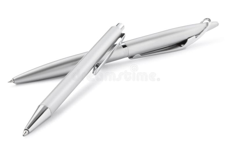 New Stylish Silver Pens Isolated on White Stock Image - Image of design ...