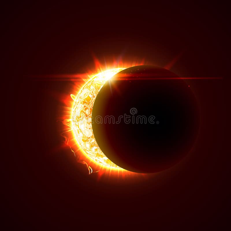 New Sun Eclipse Vector Illustration, 3d Bright Sunny Summer Day. Half ...