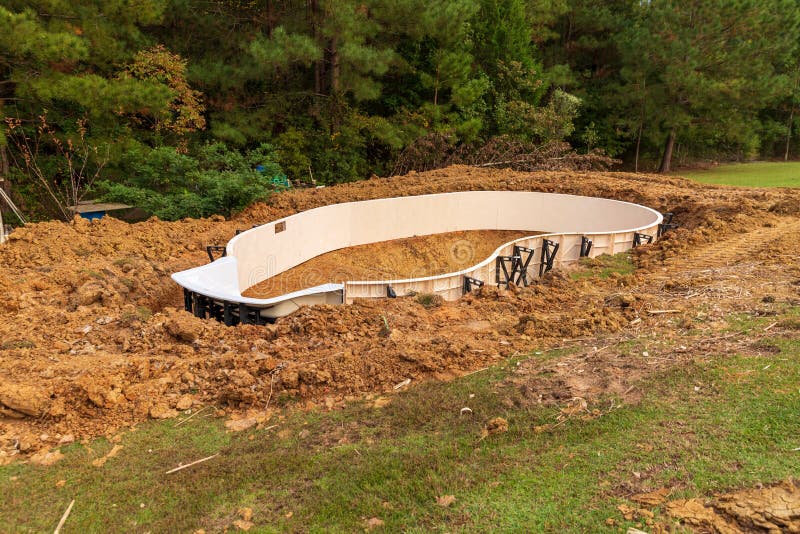 New Swimming Pool Under Construction Stock Photo - Image of hole ...