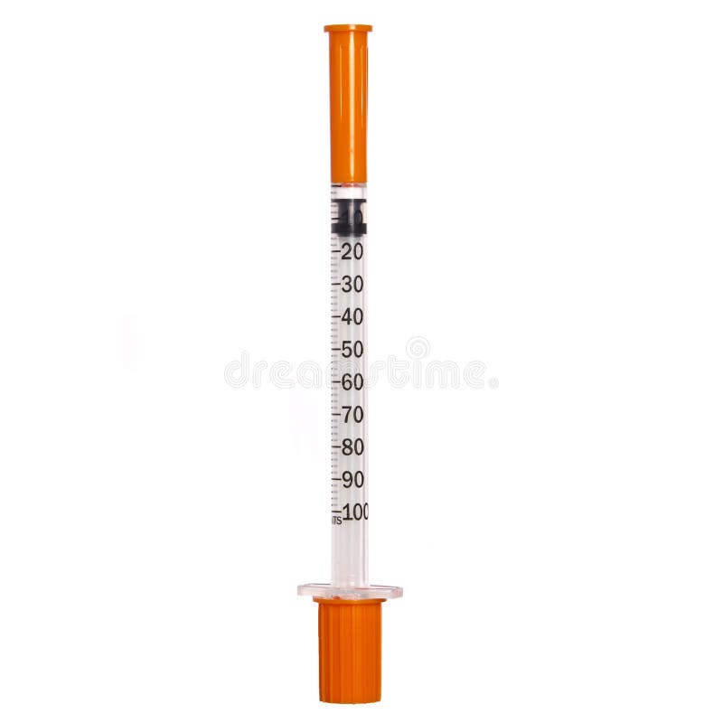 New Syringe with Orange Cap Isolated on White. Injection Stock Photo ...