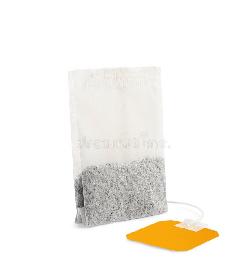 New Tea Bag with Tab Isolated on White Stock Photo - Image of clear ...