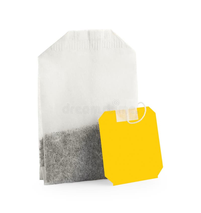 New Tea Bag with Tab Isolated on White Stock Photo - Image of herb ...