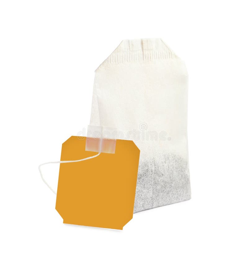 New Tea Bag with Tab Isolated on White Stock Photo - Image of health ...
