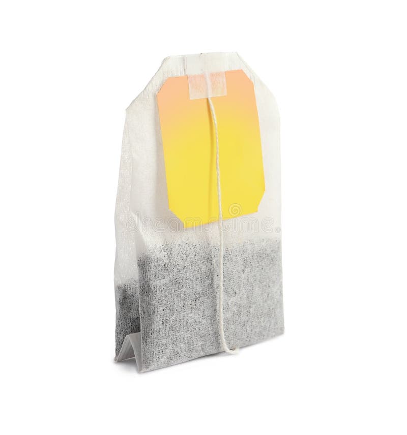 New Tea Bag with Tab Isolated on White Stock Photo - Image of green ...