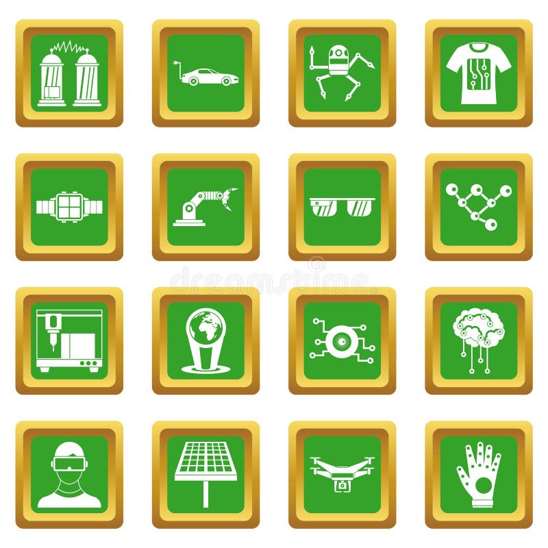 New Technologies Icons Set Green Stock Vector - Illustration of reality ...
