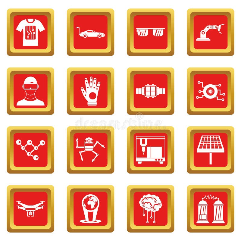 New Technologies Icons Set Red Stock Vector - Illustration of office ...