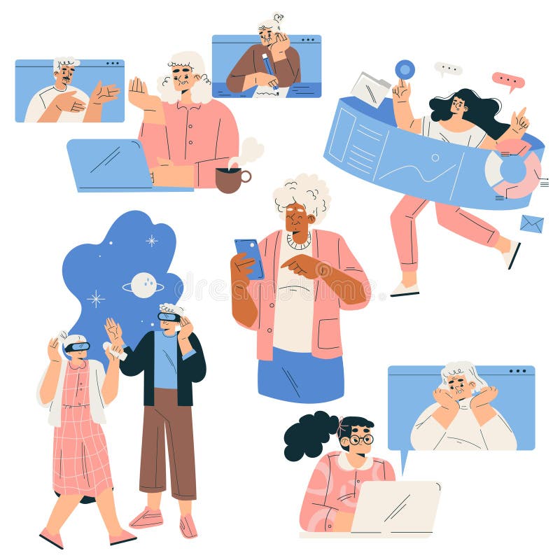 New Technologies with People Character Using Mobile Device Vector Set ...