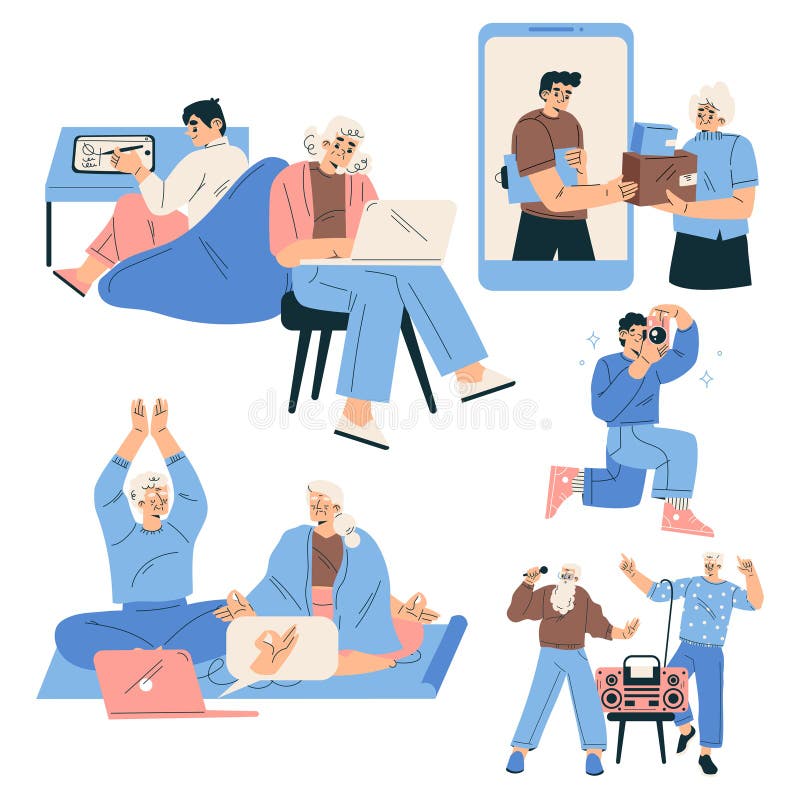 New Technologies with People Character Using Mobile Device Vector Set ...