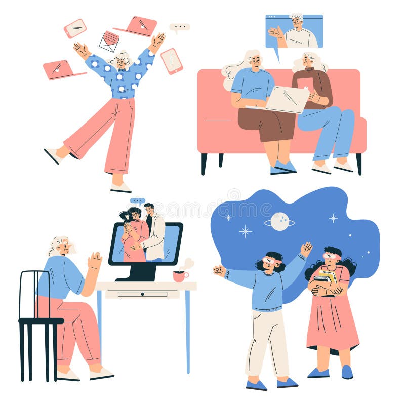 New Technologies with People Character Using Mobile Device Vector Set ...