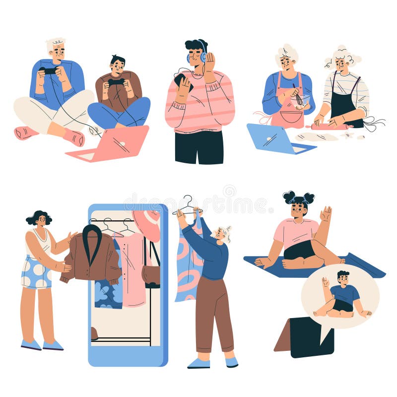 New Technologies with People Character Using Mobile Device Vector Set ...
