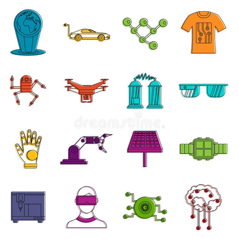 New Technologies Set, Outline Style Stock Vector - Illustration of ...