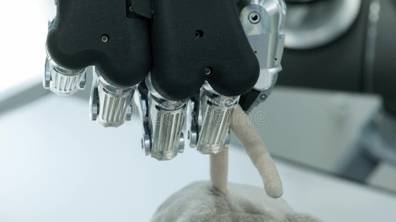 New Technologies among Us. the Hand of the Robot Takes a Soft Toy in ...