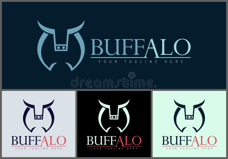 Buffalo Cattle Line Shapes Modern Logo Set Silhouette Template Design ...