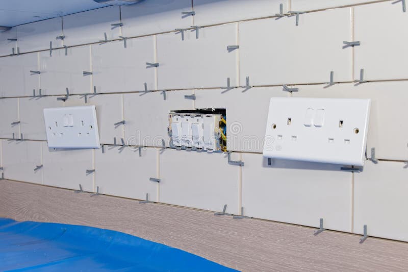 New Tile Installation in Kitchen with Electrical Sockets Removed Stock ...