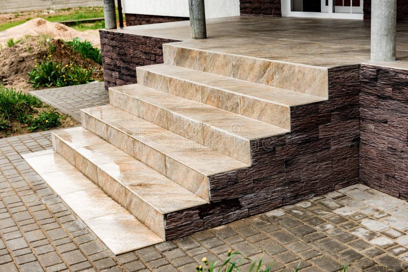 New Tile Installation on Steps with a Landing. Stock Image - Image of ...