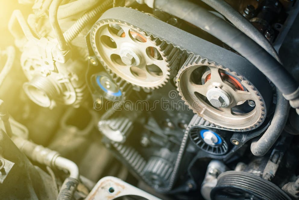 New Timing Belt with Rollers Installed on the Old Engine in a Car ...