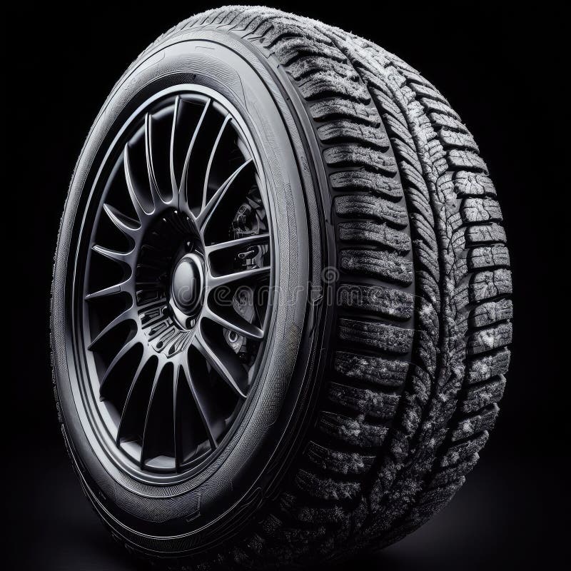 New Tire with Modern Tread on Black Background Brightly Lit from Above ...
