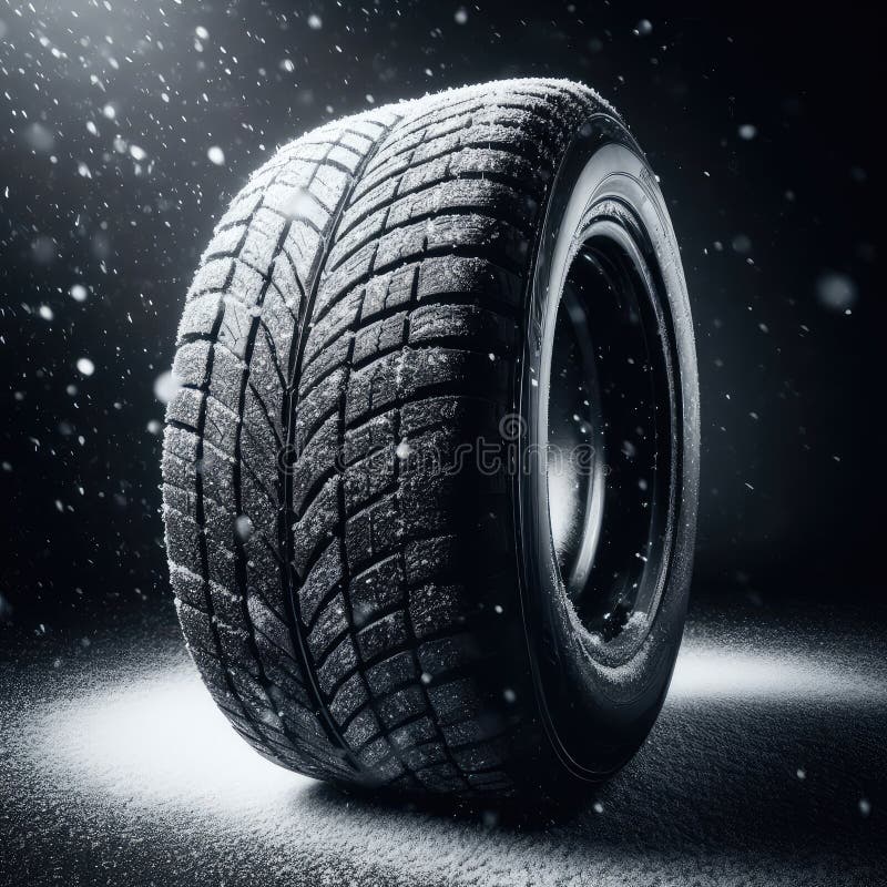 New Tire with Modern Tread on Black Background Brightly Lit from Above ...