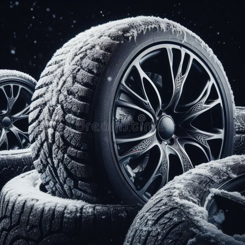 New Tire with Modern Tread on Black Background Brightly Lit from Above ...