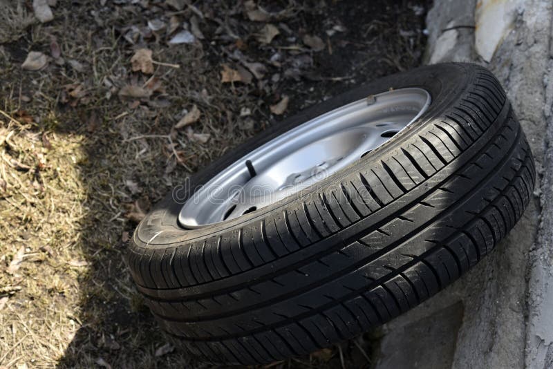 New Tire with Rubber on the Iron Disc of the Car Stock Image - Image of ...