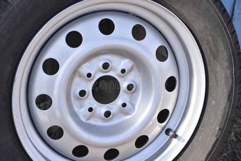 New Tire with Rubber on the Iron Disc of the Car Stock Image - Image of ...