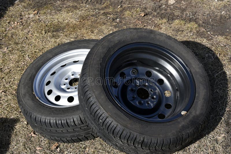 New Tire with Rubber on the Iron Disc of the Car Stock Photo - Image of ...