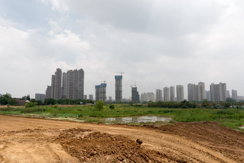 New town construction stock image. Image of cloudy, lawn - 97154947