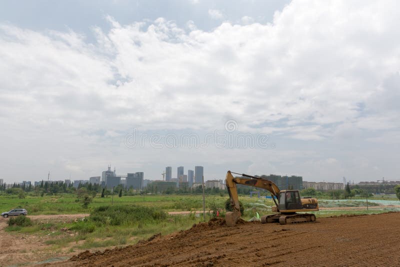 New town construction stock photo. Image of tall, clouds - 97155434