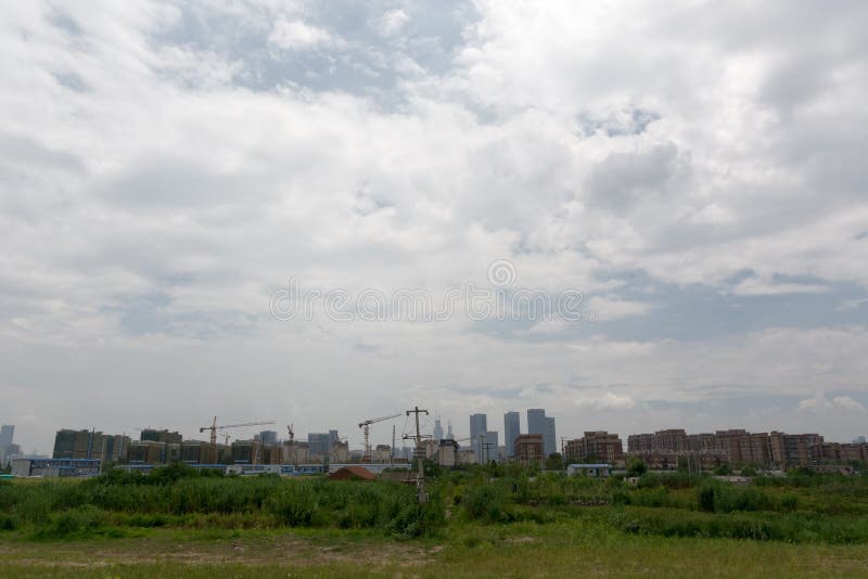 New town construction stock photo. Image of clouds, lawn - 97155536