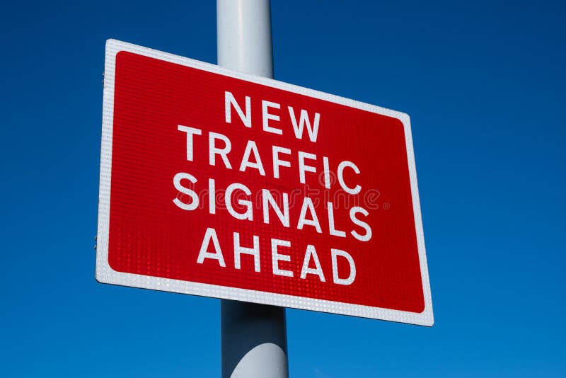 New Traffic Signals Ahead Sign Maghull May 2020 Stock Image - Image of ...