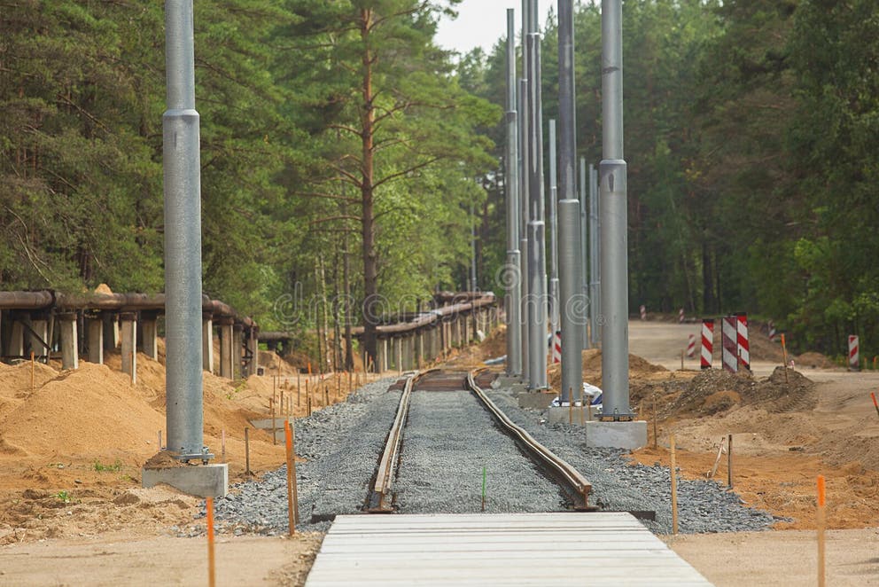 New Tramway Track Construction Stock Photo - Image of site, concrete ...