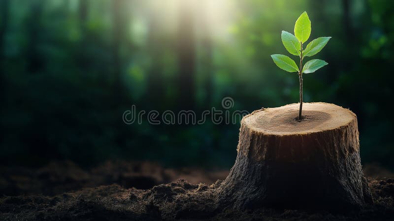 New Tree Sprouting from Stump of Old Tree Symbolizes Renewal and Growth ...