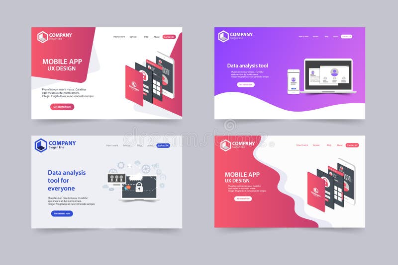 New Trendy Website Landing Page Vector Theme Template Design Stock ...