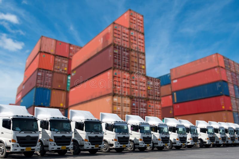 New Truck Fleet in Container Depot for Logistics Service Stock Image ...