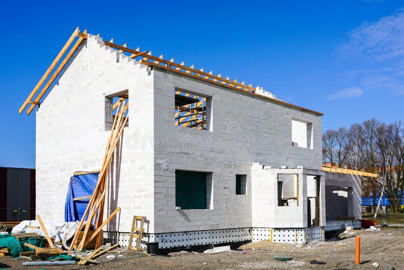 New Two Storey Residential House Under Construction Stock Photo - Image ...