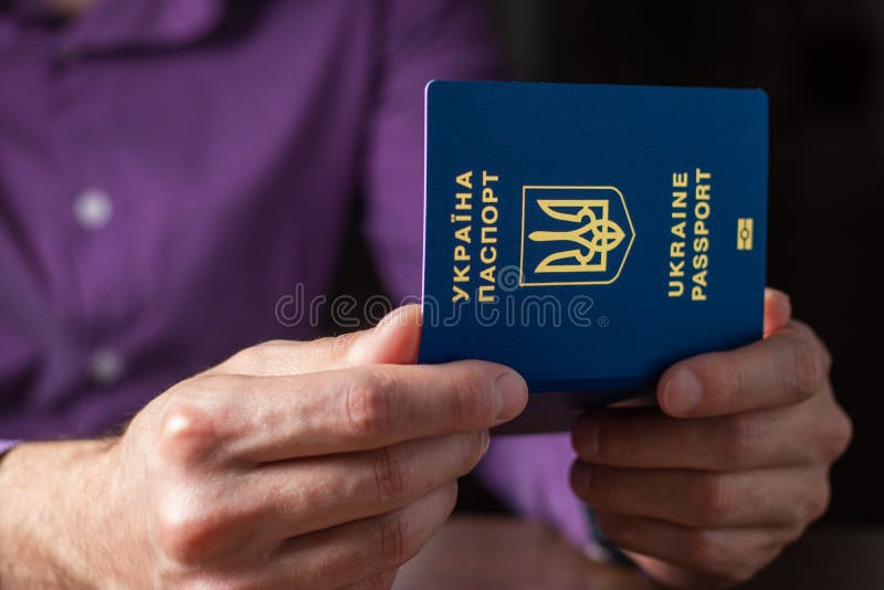 New Ukrainian Blue Biometric Passport with Identification Chip in Hands ...